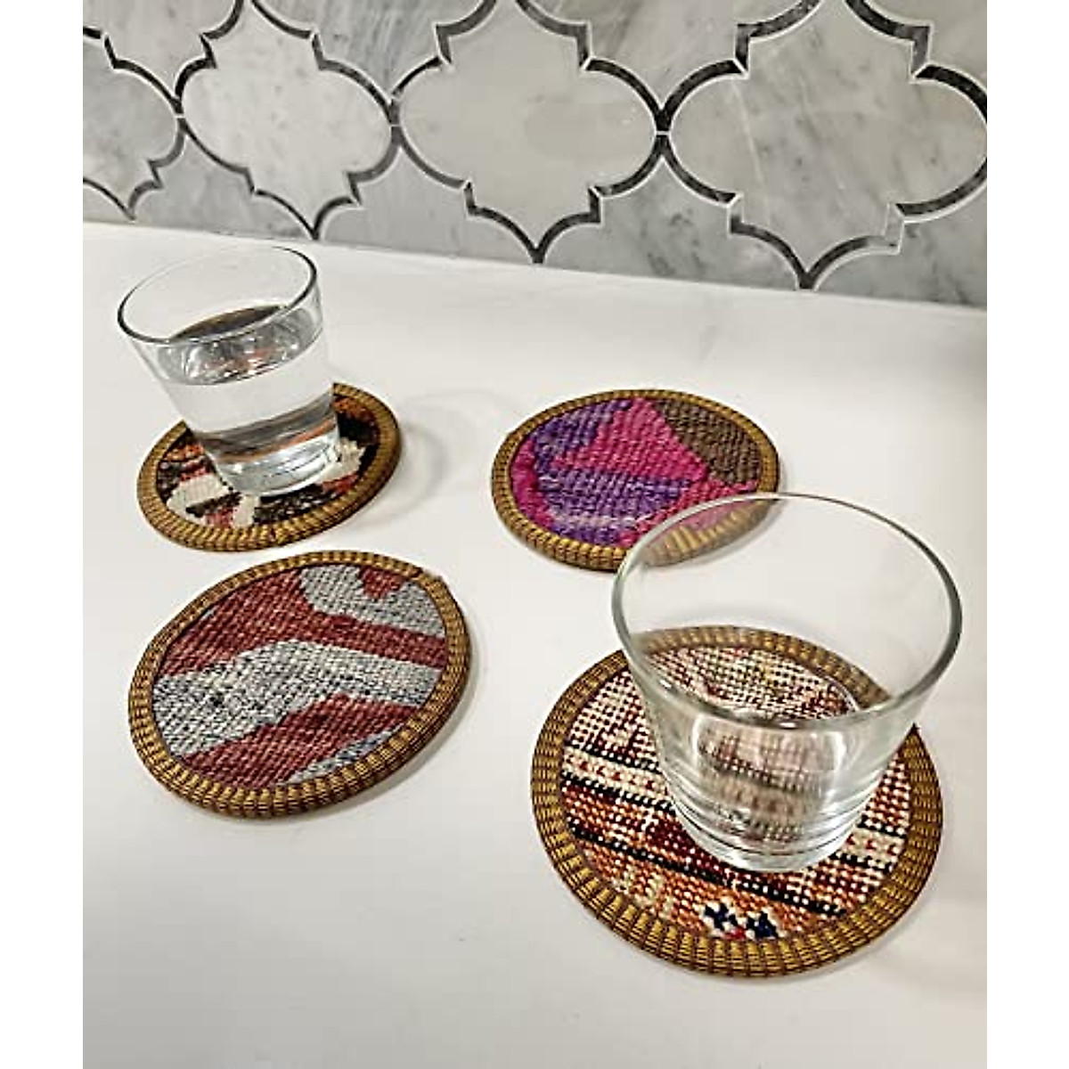 Kilim Fabric Coaster Set 6 Pieces, Authentic Turkish Kilim, Unique Fabric, Handmade, Each Set Unique/No Set Same