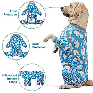 LovinPet Large Dog Clothes/Big Dog Onesie, Slim Fit, Lightweight Pullover/Full Coverage Dog Pjs/Happy Hippo Blue Print/Large Breed Dog Pjs/Medium