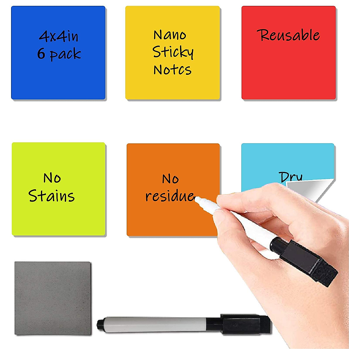 Dry Erase Sticky Notes Reusable - Reusable Dry Erase Stickers Non-Magnetic Whiteboard Stickers for Wall, PC, Wood, Bricks