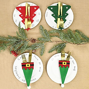 Christmas Silverware Sleeves Bag Holder Pockets Cutlery Pouch Wraps Bag Spoon Tableware Flatware Dinnerware Bag 11 Pcs
