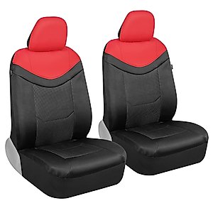 Motor Trend Premium LuxeSport Red Car Seat Covers for Front Seats, 2 Pack – Automotive Seat Protectors with Comfortable Mesh Back & Faux Leather Headrest, Interior Covers for Car Truck Van SUV