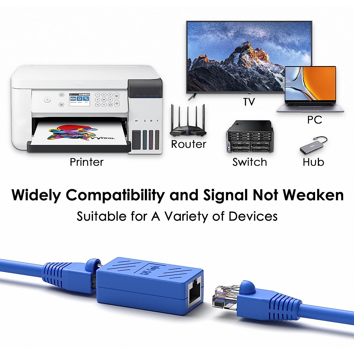 ZUZONG RJ45 Coupler Ethernet Extension Connector, Cat7 Cat6 Cat5e Ethernet Coupler Female to Female(Blue 5 Pack)