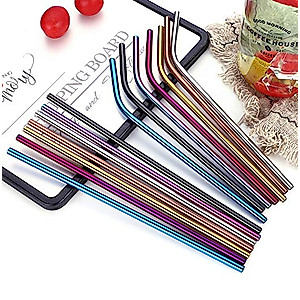 Reusable Metal Straws 50Pack.Ultra Long 10.5”Stainless Steel Drinking Straws in Bulk For Wholesale.265x6mm Straight Curved Straws for 20/30oz Tumblers Yeti (50pcs all straight Rainbow-10.5")