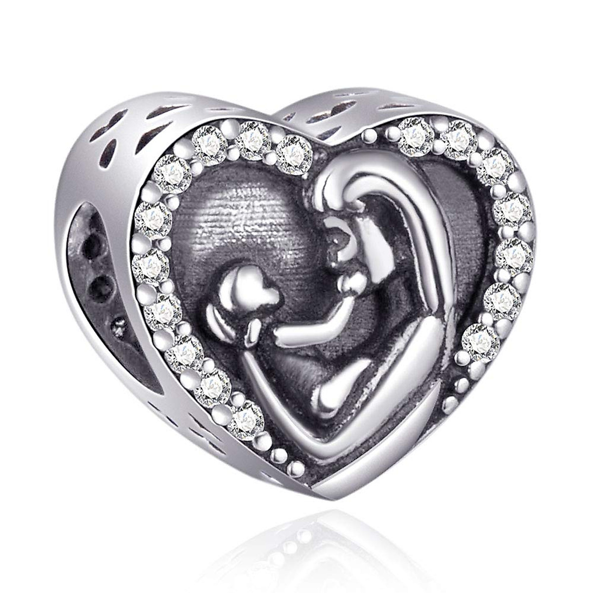 2024 Mother Baby Charms fits Pandora My First Mothers Day Bracelet, 925 Sterling Silver Mom Love Baby Heart Beads with CZ, Godmother/Family Gifts for Daughter/Son/Child/Christmas