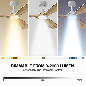 60 Inch Smart Ceiling Fan with Lights, Wood Blades Ceiling Fan with Remote, Alexa, App Controls, Quiet DC Motor 6 Speed, Timing, High CFM, Dimmable LED Light for Home Office, White + Natural Wood