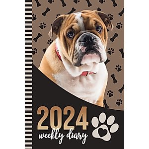 2024 Weekly Diary: 6x9 Dated Personal Organizer / Daily Scheduler With Checklist - To Do List - Note Section - Habit Tracker / Organizing Gift / English Bulldog Dog - Paw Print Art Cover