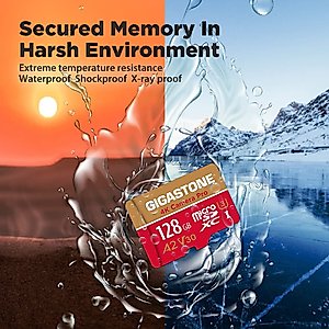 Gigastone [5-Yrs Free Data Recovery] 128GB Micro SD Card, 4K Camera Pro MAX, A2 V30 MicroSDXC Memory Card for Smartphone, Gopro, Action Cams, 4K UHD Video, Up to 120/80 MB/s, UHS-I U3 C10 with Adapter