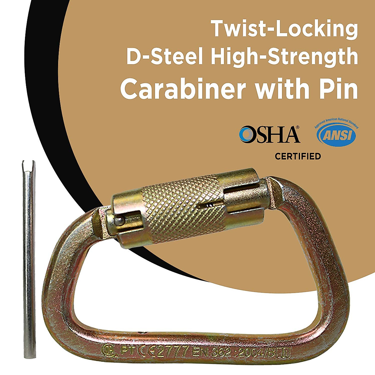 AFP Twist-Locking D-Steel High-Strength Carabiner w/Pin, ANSI & OSHA Compliant (1)