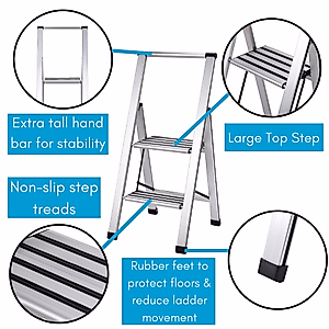 2 Step Ladder | 2 Anti-Slip Steps | Folding Step Stool | 250 lb. Capacity