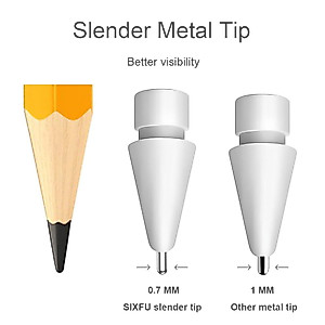 Replacement Fine Point for Apple Pencil Tips, Upgrad Pen Like Slender Metal Tips for Apple Pencil 1st Generation/Apple Pen 2 Gen Tip, Silence Nib Cover for iPad Pro Pencil Tips(6 Pack)