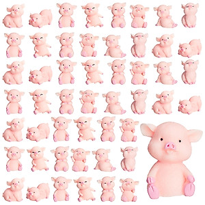 Lenwen 50 Pcs Cute Pink Pig Toy Figures Resin Miniature Pig Figurines Miniature Pig Cake Toppers for Cake Decoration, Home Decor, Mini Garden Decoration, Table Centerpieces, DIY Crafts