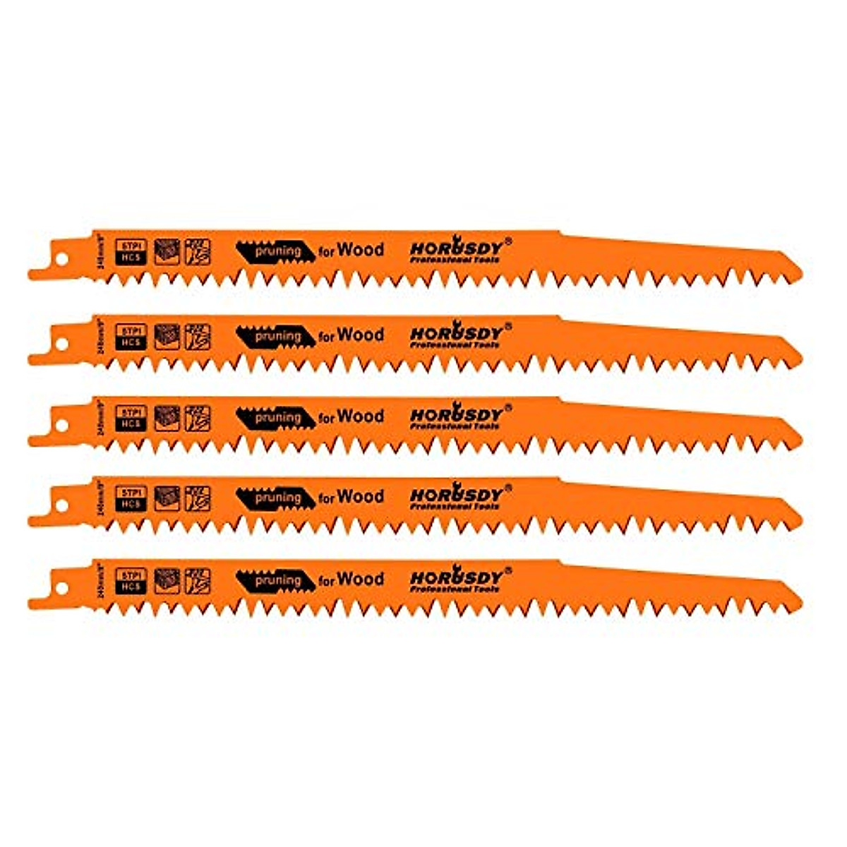 HORUSDY 9-Inch Wood Pruning Reciprocating Saw Blades, 5 Pack, 5TPI Saw Blades