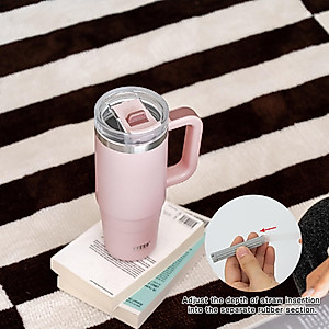 TYESO 30 oz Tumbler with Handle, Straw and Lid - Leak Resistant Insulated Stainless Steel Water Bottle, Car Cup Holder Friendly Travel Coffee Mug Pink - Gifts for Men & Women