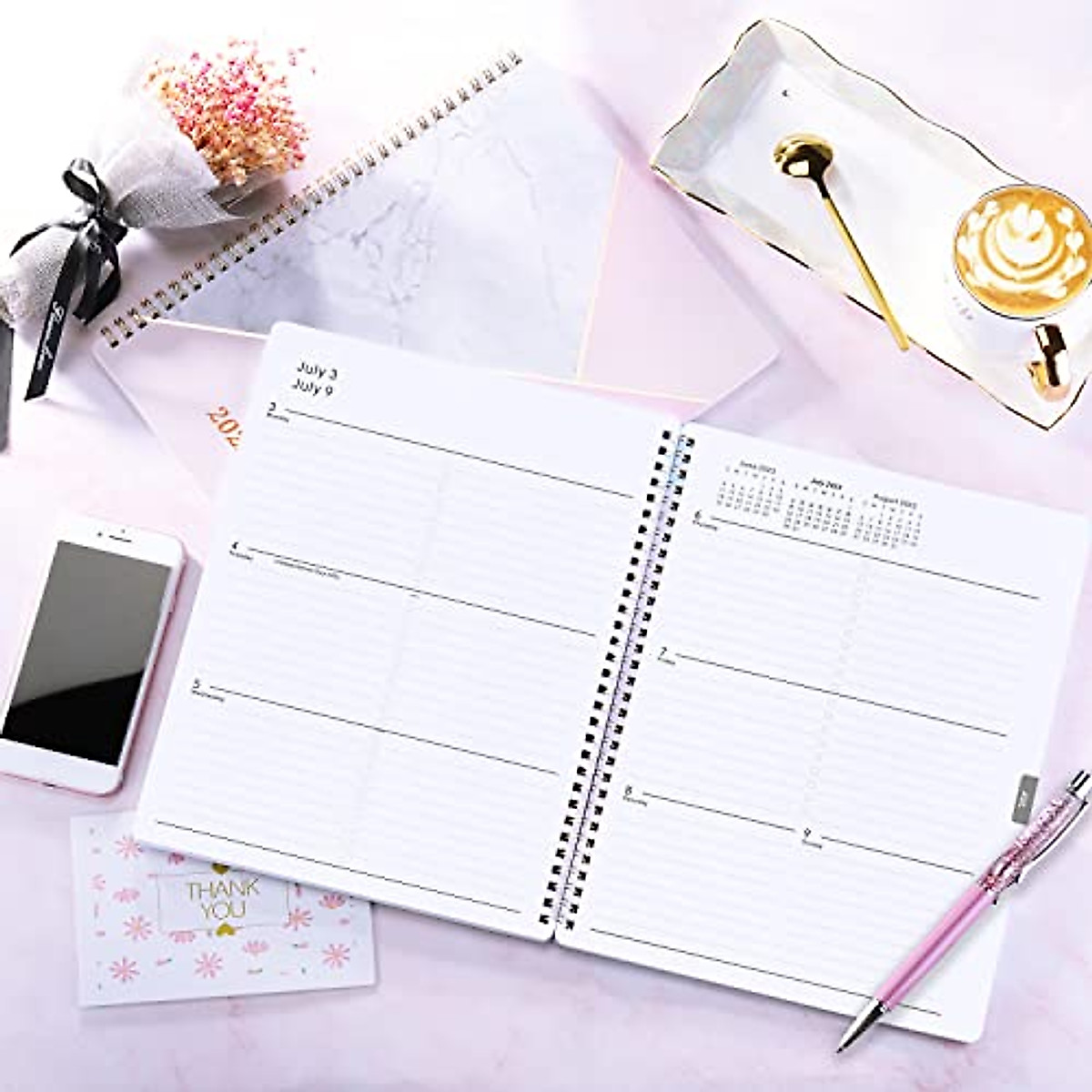 Planner 2023-2024 - July 2023 - June 2024, 2023-2024 Planner, Academic Planner 2023-2024, 8" x 10", 2023-2024 Weekly and Monthly Planner with Marked Tabs, Hardcover with Thick Paper + Contacts + Calendar + Holidays, Twin-Wire Binding - Pink Marble