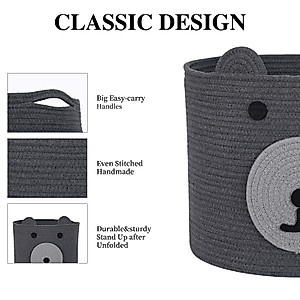 InfiBay Baby Toy Storage, Cotton Rope Storage Basket with Bear Design, Toy Storage Bin with Handles, Woven Laundry Hamper, Baby Nursery Organizer for Toys, Blanket, Clothes, Towels, 12”(D) x 11”(H)