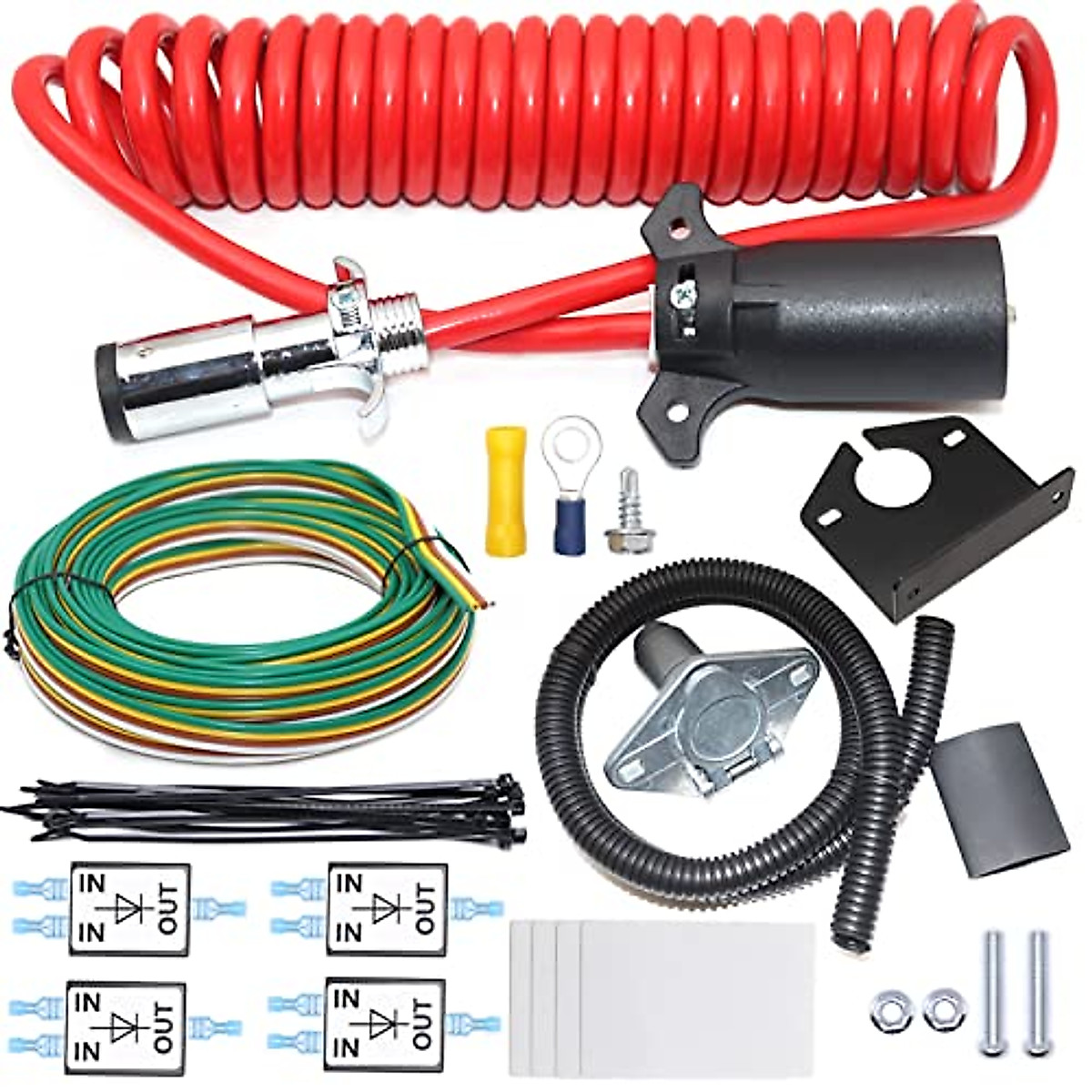 CARROFIX Universal 7 Pin to 6 Pin Wire RV Towed Vehicle Wiring Kit 8FT Coiled Cord Cable Trailer Harness Wiring Connector
