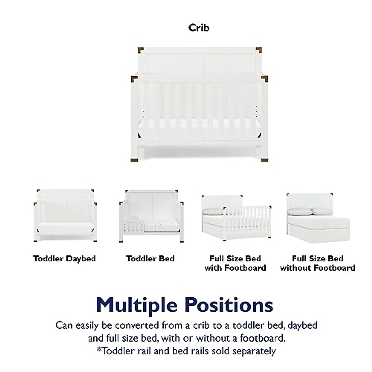 Baby Relax Miles 5-in-1 Convertible Crib, Nursery Furniture, Classic White