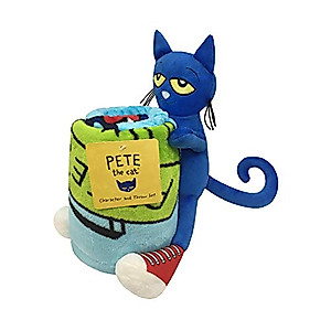 Jay Franco Pete The Cat Rock Out Mini Pillow Buddy and 46 Inch x 60 Inch Throw Set - Kids Super Soft 2 Piece Blanket Set
