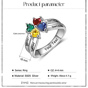 Lam Hub Fong Personalized Four Leaf Clover Mother's Ring with 4 Names & Birthstones for 4 Women BFF Sisters Rings for Her Mother's Day Rings for Mom (8)