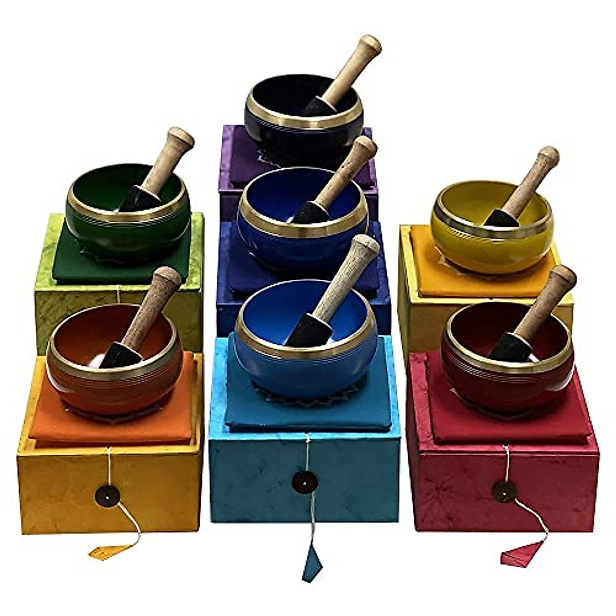 Chakra Singing Bowls Set Cuencos Tibetanos With Cushion Mallet Tulsi Beads Mala Tibetan Prayer Flag For Meditation Mindfulness - Style1 Size Medium