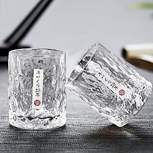 Japanese Whiskey Glass - Handmade Old Fashioned Tumbler | Crystal Hammer Figure Finish | Thickened Drinking Cup for Whiskey Beer Brandy Cocktail Scotch for Men Dad Daddy Fathers Day