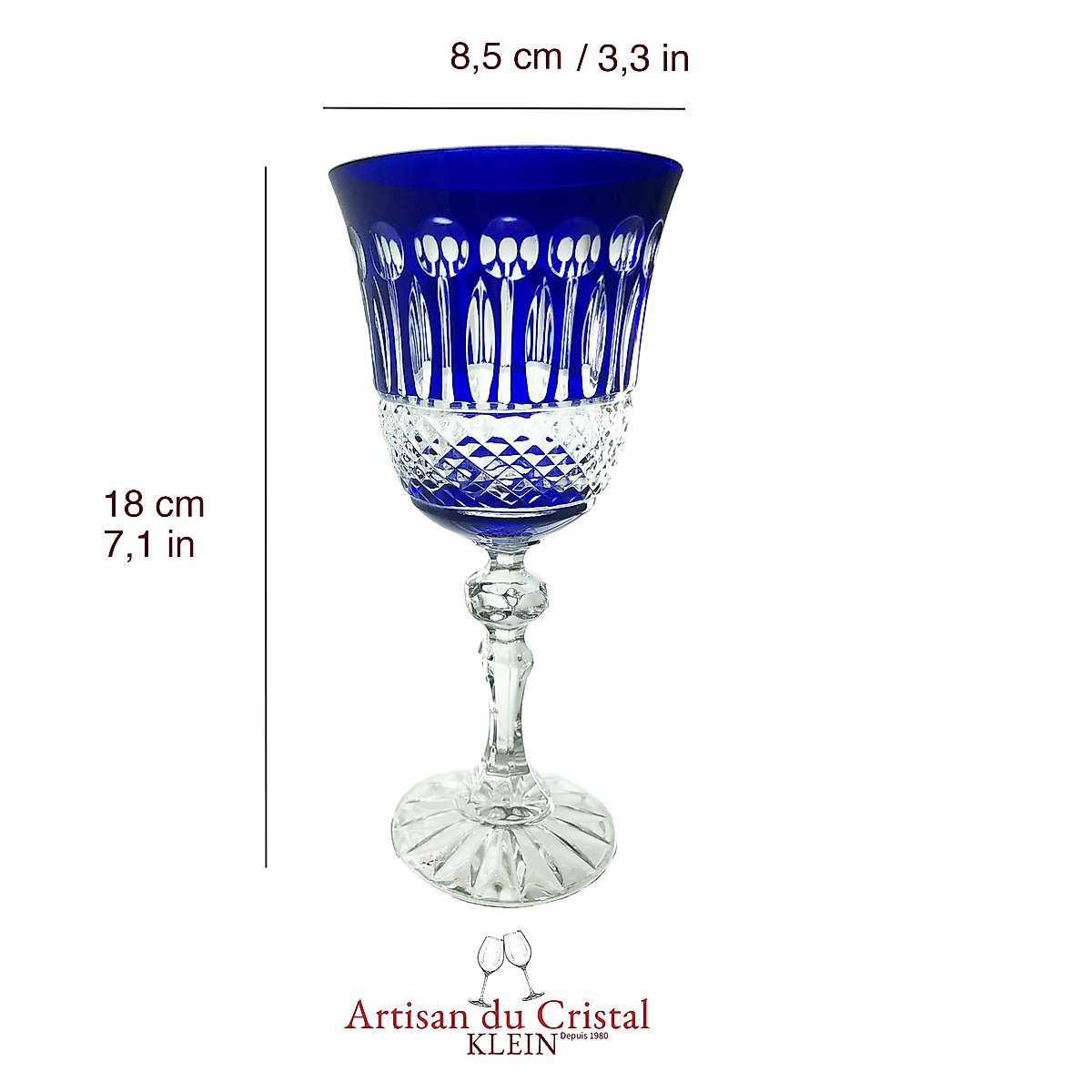 6 Red/White Wine Water Crystal Glasses - 6 Colors Assortments - Roemer Service Diamant (22cl) - Klein House - Company : Artisan du Cristal - Gift Set - Stamped : Klein 54120 Baccarat France