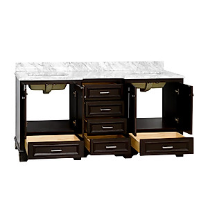 Kitchen Bath Collection Nantucket 72-inch Double Bathroom Vanity (Chocolate/Carrara): Includes Chocolate Cabinet with Authentic Italian Carrara Marble Countertop and White Ceramic Sinks