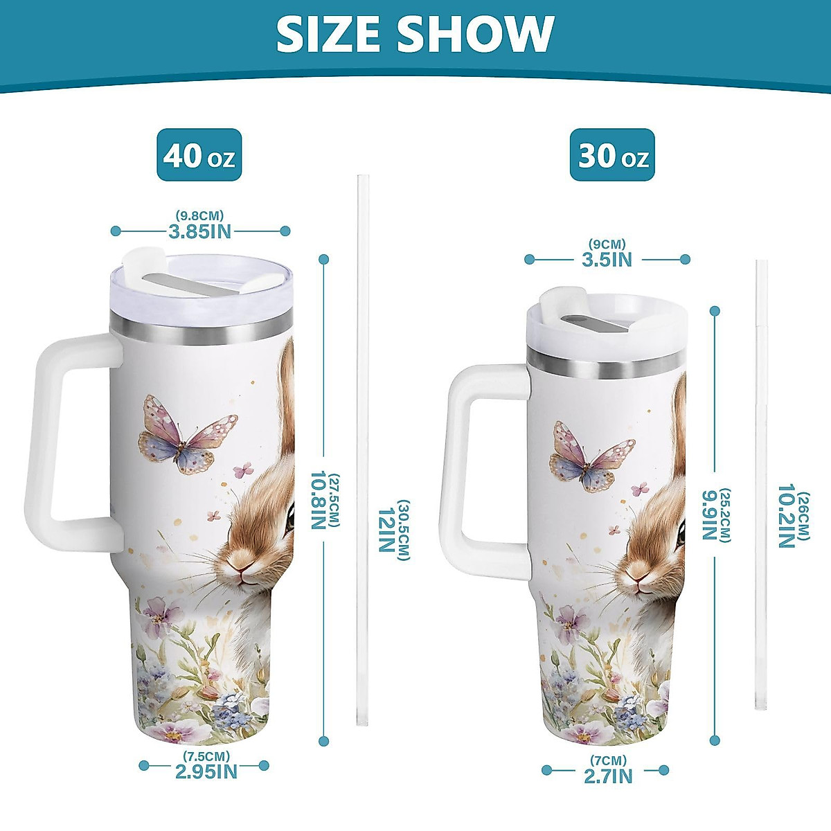 Msyxl 30 oz Insulated Stainless Steel Tumbler with Handle and Straw Lid - Leak-proof Coffee Mug for Men Women, Travel Mug Fits Cup Holder (Easter Bunny)