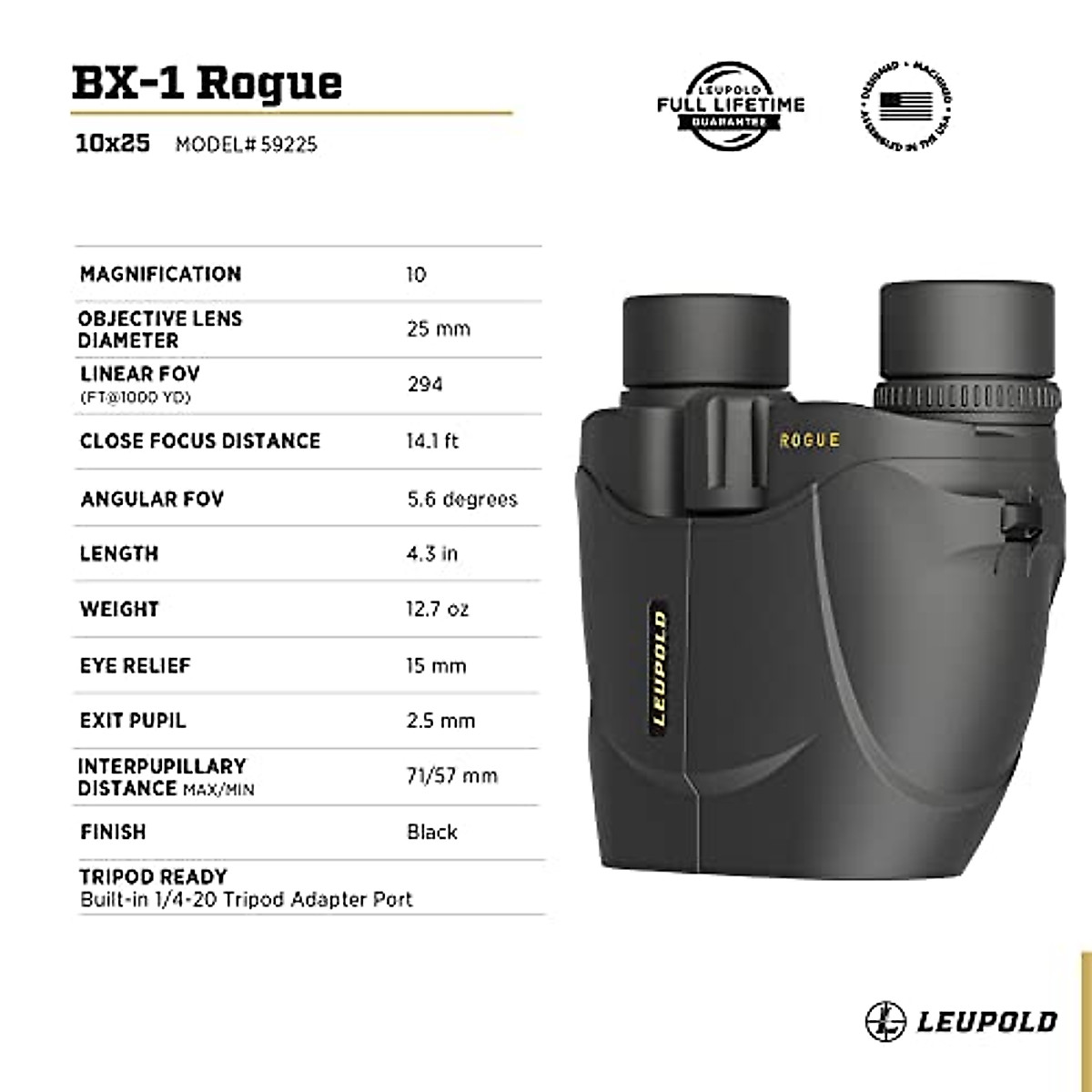 Leupold BX-1 Rogue Binocular, 10x25mm