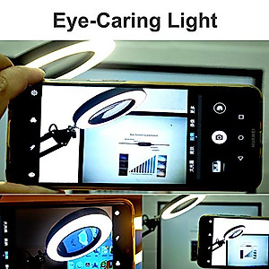 Magnifying Glass with Light, Magnifying Glass LED Desk Lamp-3 Colors Illuminated,9 Levels Dimmable,Foldable Metal Arms and Adjustable Clamp,5X Magnifying Light for Office/Work/Study (Black)