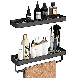 dancrul Bathroom Shelf, Glass Bathroom Shelves Wall Mounted, Rectangular Floating Shelves, Shelves for Wall Decor, Bathroom Organizer, Matte Black Set