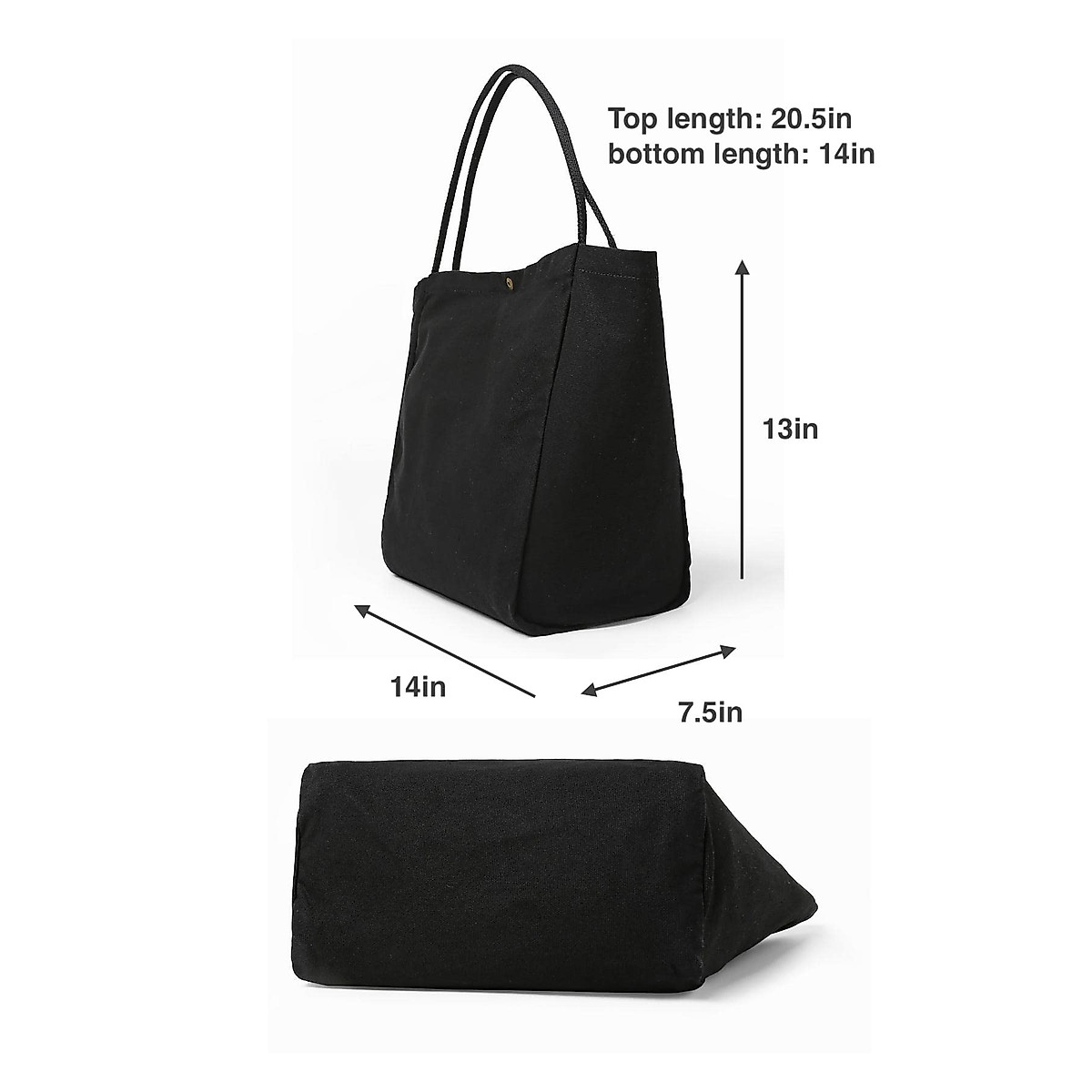 Jeelow Canvas Tote Handbag Shoulder Bag Purse Lightweight Yoga Shopping Travel For Men Women (Black Oversize)