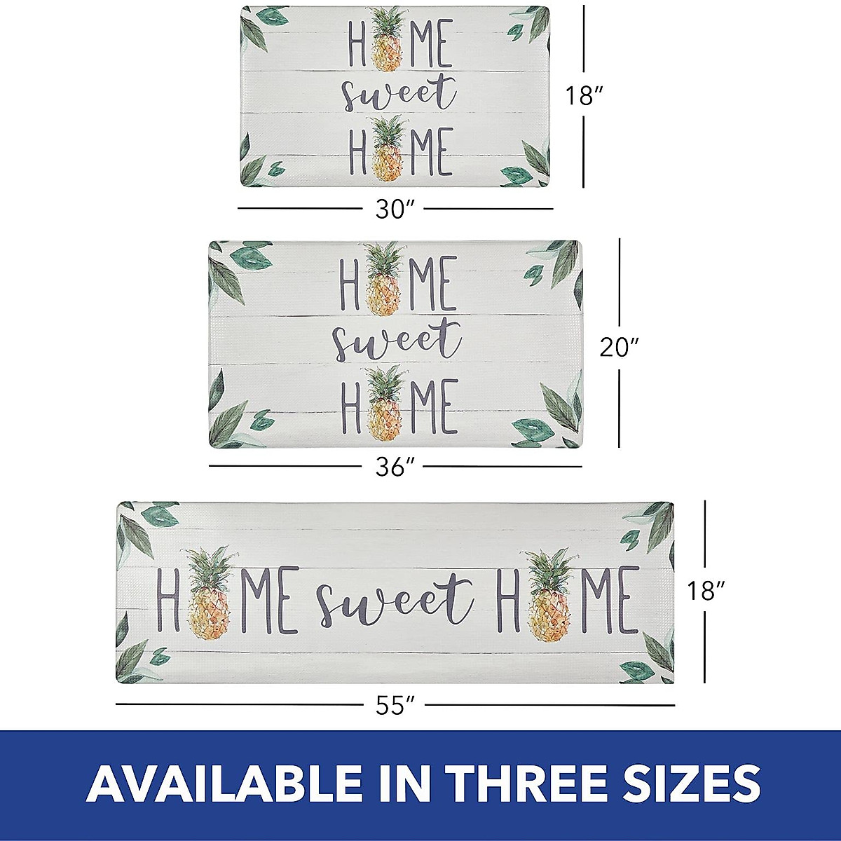 SoHome Cozy Living Anti-Fatigue Kitchen Mat, Pineapple Themed Kitchen Runner Rug for Floor, Non Slip, Stain Resistant, Easy Clean, 1/2 Inch Thick Comfort Chef Mat, 18" x 30", Home Sweet Home