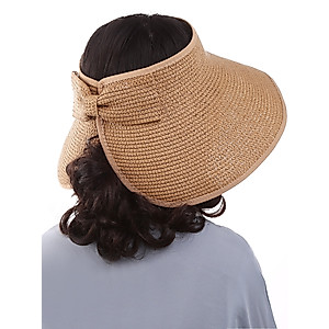 HESTYA Women's Wide Brim Straw Sun Visor Hat Foldable Roll-up Summer Beach Hat Open Top Hat Packable