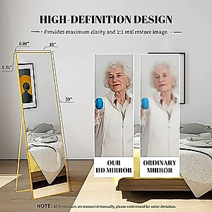 Kacalujia Gold Full Length Mirror 59’’x16’’ of Tempered Mirror with Aluminum Frame, Standing Hanging or Leaning Against Wall for Bedroom, Living Room, Modern Floor Mirror for Home Decoration