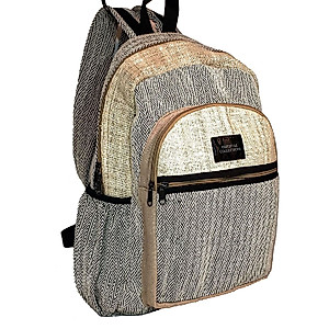 Unisex Large 100% Hemp and Natural Woven Cotton Backpack - Neutral Beige