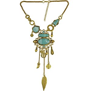 Shineland Bohemian Exaggerate Turquoise Big Alloy Pendant Necklace Women Statement Jewelry (Style # 2 ANTI GOLD)