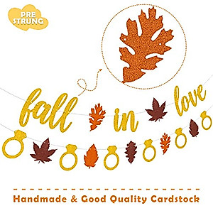 Fall in Love Banner Autumn Maple Leaves Garland for Fall Themed Wedding Engagement Bachelorette Bridal Shower Bride to be Valentines Thanksgiving Day Party Supplies Gold Glitter Decorations