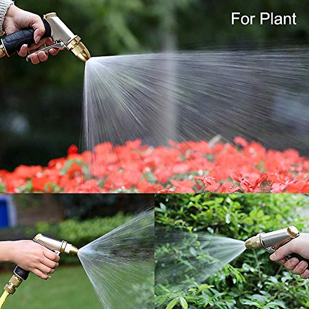 FANHAO Garden Hose Nozzle, 100% Heavy Duty Metal Spray Nozzle High Pressure Water Nozzle with 4 Patterns for Watering Garden, Washing Cars and Showering Pets - Full Brass Nozzle + ABS Non-Slip Grip