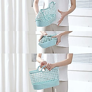 rejomiik Portable Shower Caddy Basket, Plastic Storage Soft Carry Tote with Handles Drainage Organizer Toiletry Bag Box for Bathroom, College Dorm Room Essentials, Kitchen, Camp, Gym - Blue