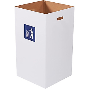 BOX USA Corrugated Trash Can with Waste Logo, 50 Gallon, 18' x 18' x 36', White, 10/Bundle