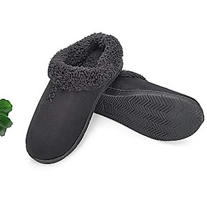 ofoot Women's Warm Clog Slippers,Memory Foam Indoor Outdoor Hard Bottom Rubber Soles Slippers with Back for Women(Black,US 9.5-10)