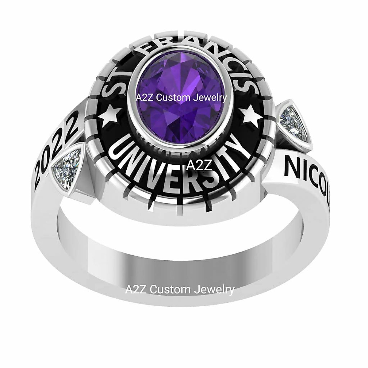 A2Z CUSTOM JEWELRY fully customized Girl class ring for high school, college, university sterling silver (dominion salva) ring