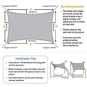 Garden expert 16'x20' Sun Shade Sail Light Grey Rectangle Canopy Sail Shade for Patio Garden Outdoor Backyard