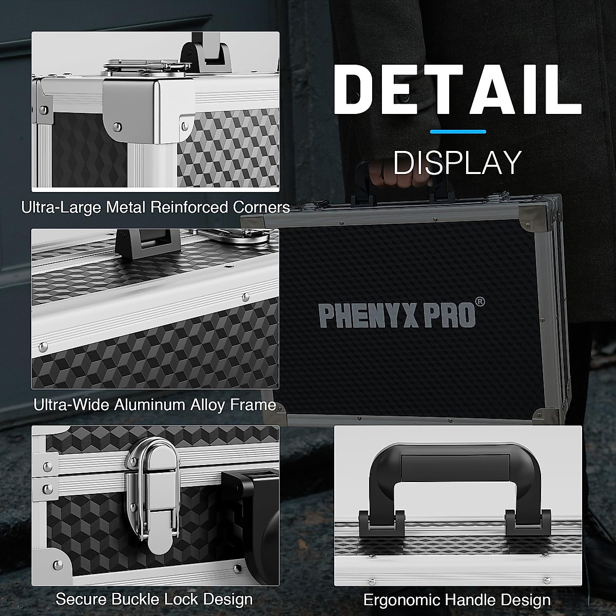 Phenyx Pro Medium Size Carrying Case, Customizable Pre-Diced Foam, Aluminum Alloy Sturdy Build, Suitable for Wireless Mic System Storage & Camera Gear Transportation