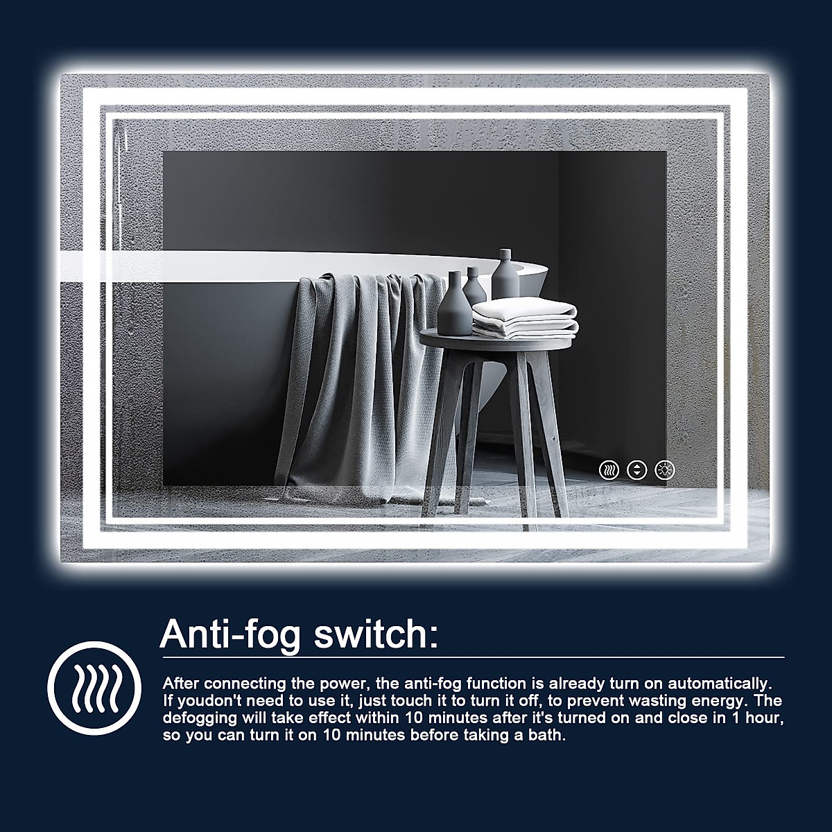 ISTRIPMF 55 x 36 Inch LED Bathroom Mirror with Lights, Backlit and Front Lighted Bathroom Mirrors for Wall, Anti-Fog Dimmable Memory Shatterproof LED Vanity Mirror for Bathroom