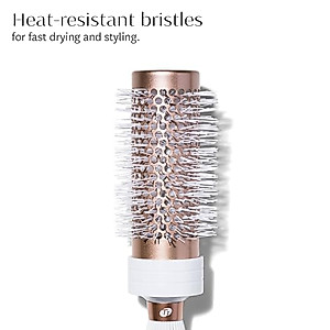 T3 Volume Round Hair Brush CeramicCoated Barrel Vented Round Brush for Blow Drying Heat Resistant Bristles, White/Rose Gold