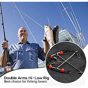 YOTO Fishing Tackle Leaders,Hi-Low Rig,Double Arms Saltwater Stainless Steel Leader with Swivels,High-Strength Fish Wire Gear Equipment, Fishing Gift