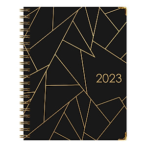 HARDCOVER 2023 Planner: (November 2022 Through December 2023) 8.5"x11" Daily Weekly Monthly Planner Yearly Agenda. Bookmark, Pocket Folder and Sticky Note Set (Black Gold Triangles)