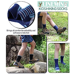 LINEMIN Kids Merino Wool Hiking Socks Toddlers Boys Girls Winter Warm Thick Thermal Boot Cushion Crew Socks 6 Pairs (8-12 Years, Mix Color Hiking Socks)